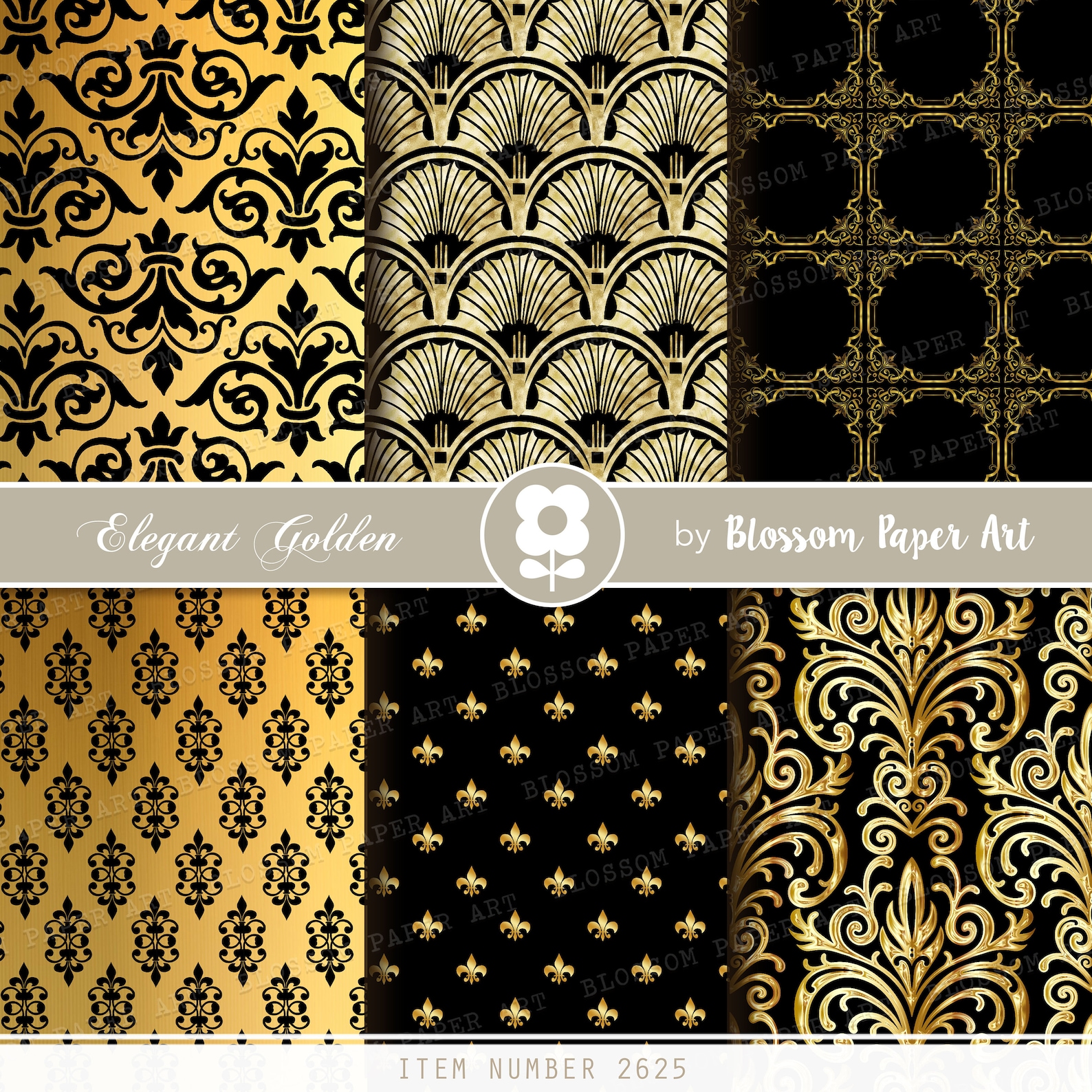 Gold Digital Paper, Gold and Black Scrapbook Paper, Digital Download ...