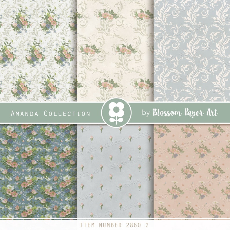 Digital Paper Shabby Chic Digital Paper Pack Peach and Blue | Etsy