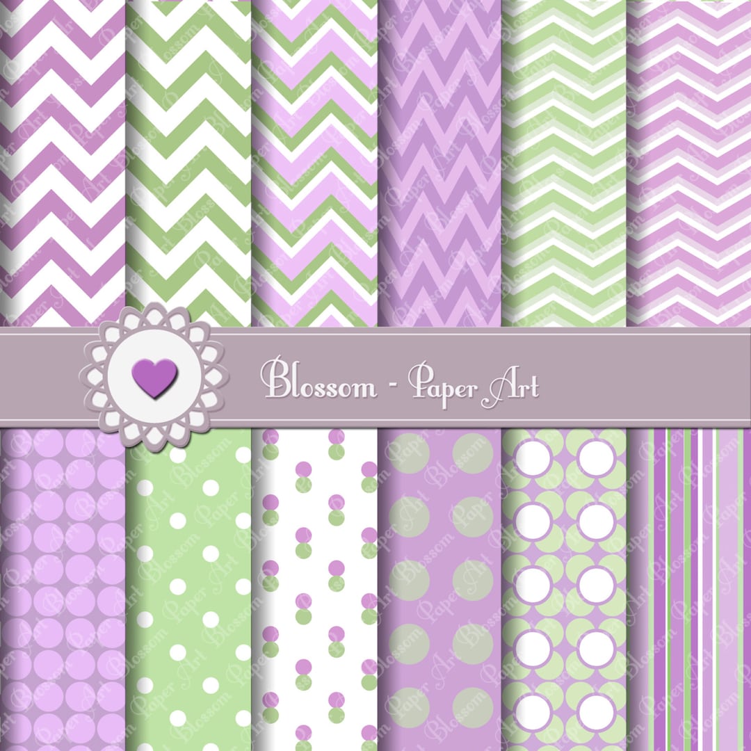 Green and Purple Digital Papers, Modern Patterns, Printable Scrapbook ...