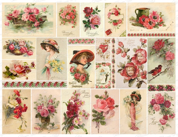Pink Ephemera Floral Postcards Printable Ephemera for Junk - Etsy