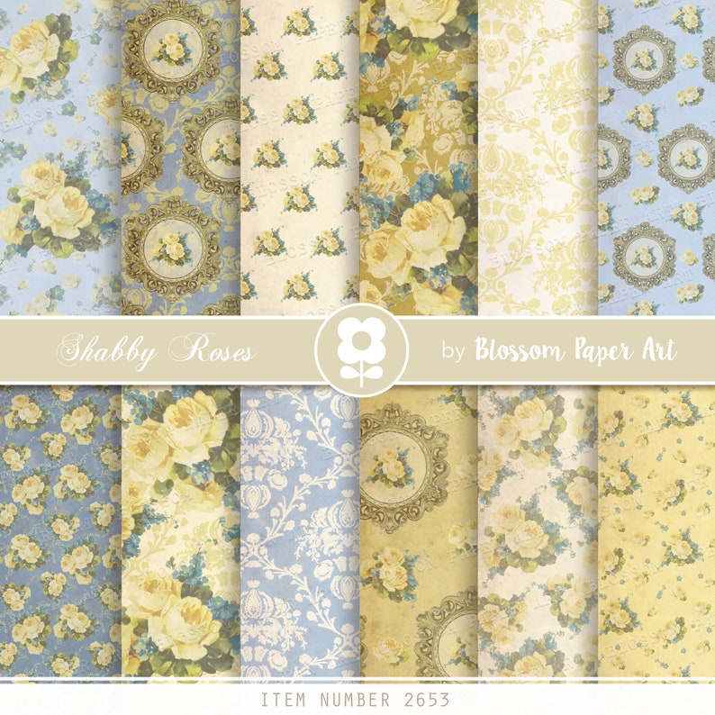 Yellow Digital Paper Vintage Scrapbook Paper Pack Floral - Etsy