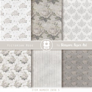 Digital Paper, Shabby Chic Papers, Gray Scrapbook Paper, Roses Vintage ...
