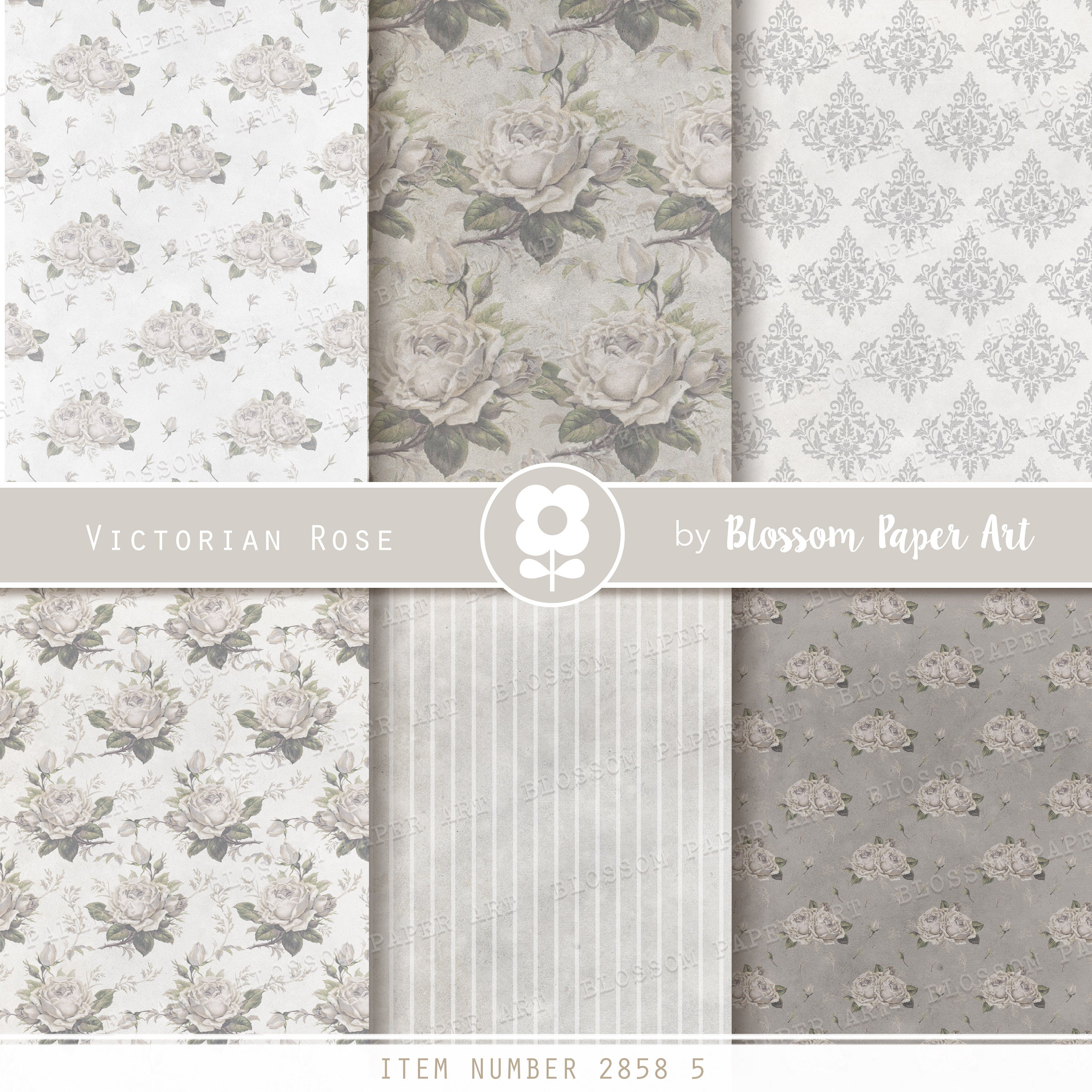 Digital Paper Shabby Chic Papers Gray Scrapbook Paper Roses | Etsy