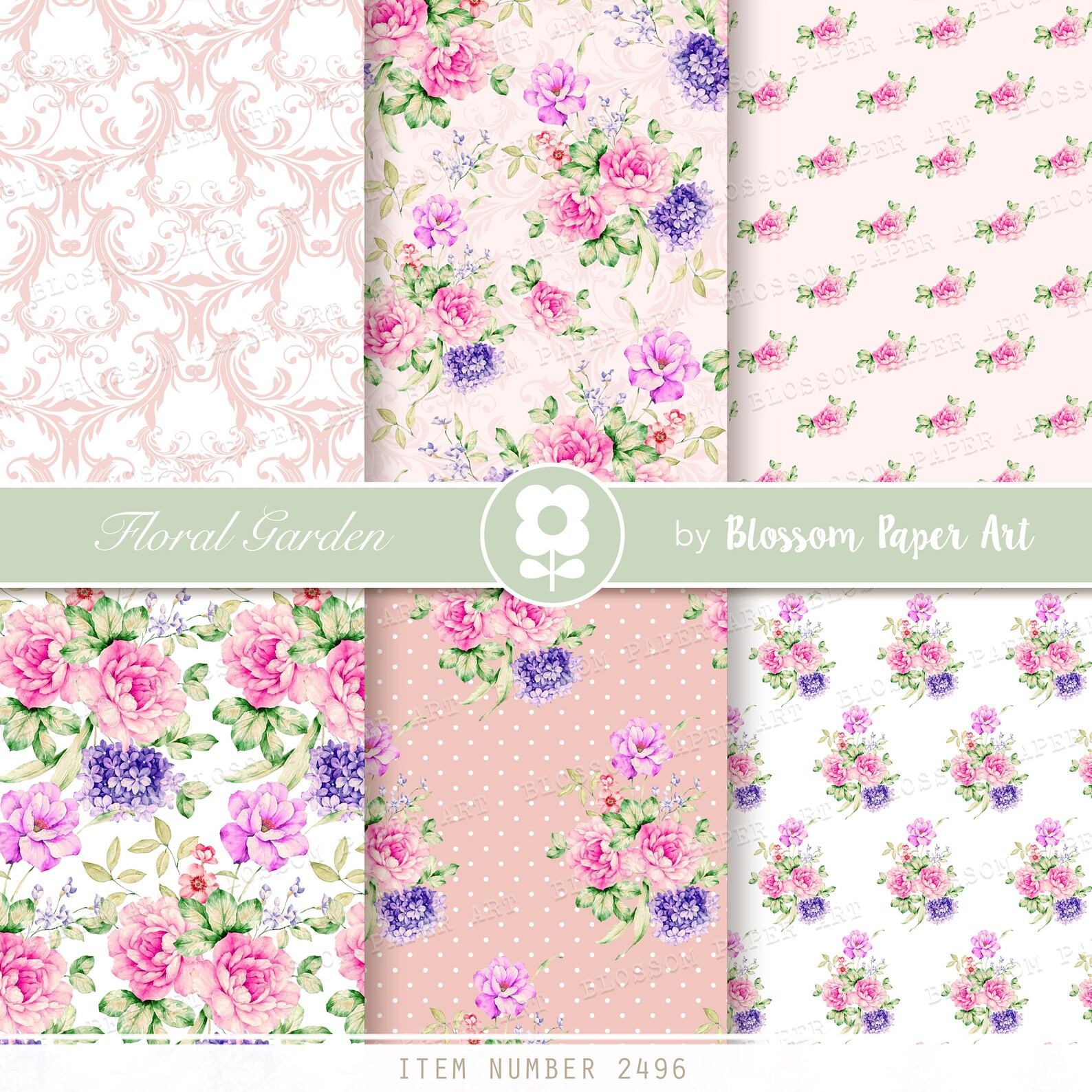Shabby Chic Roses Digital Paper Digital Scrapbook Paper Pack | Etsy