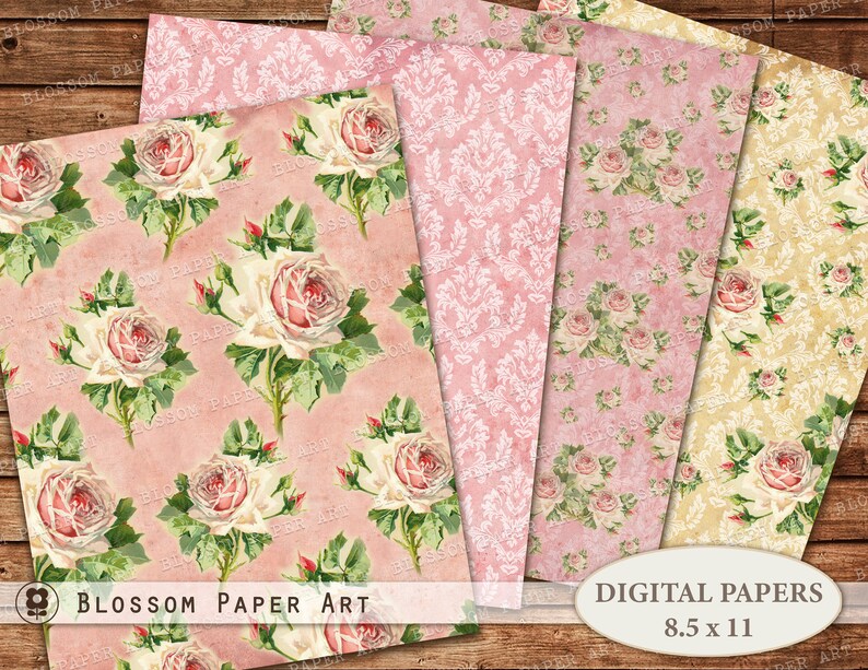 Rose Digital Paper Floral Scrapbook Paper Vintage Rose - Etsy