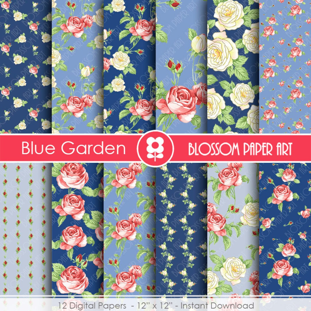 Blue Scrapbook Paper Pack Floral Digital Papers Scrapbook, Blue ...