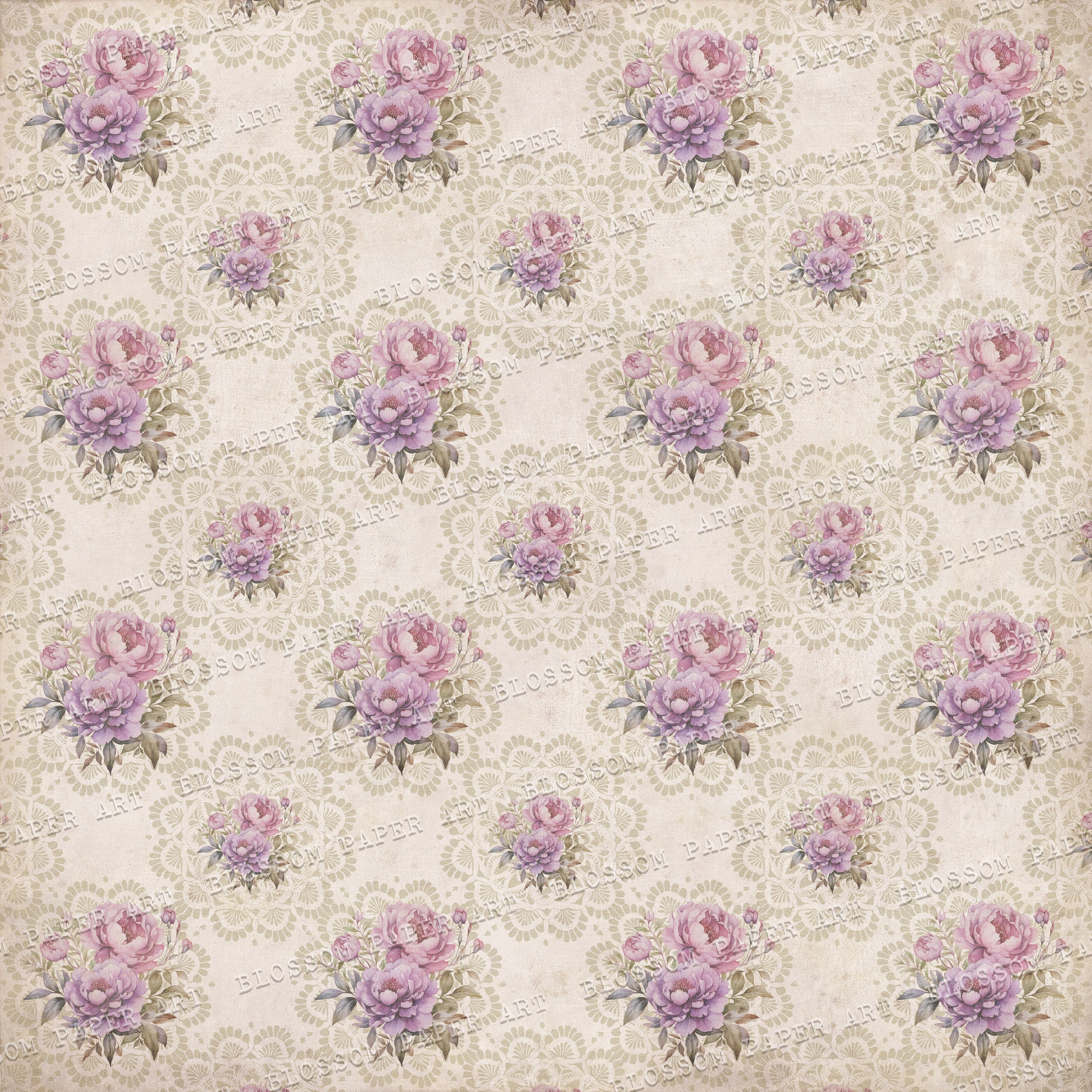 Vintage Purple Floral Digital Paper Pack: Shabby Chic Scrapbook ...