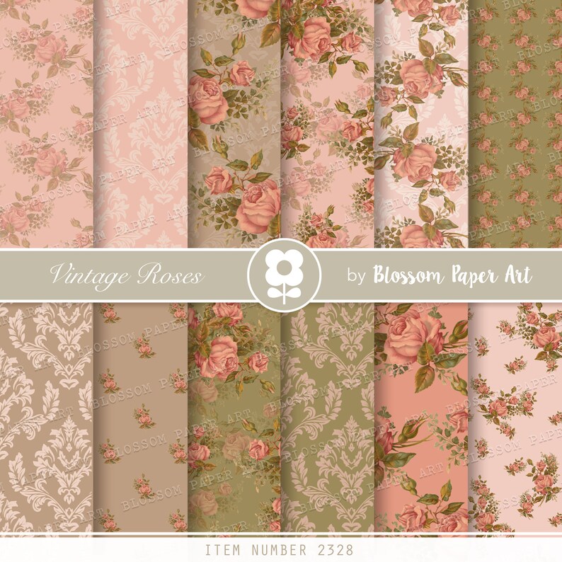 Pink Roses Digital Paper Shabby Chic Scrapbook Digital Paper - Etsy