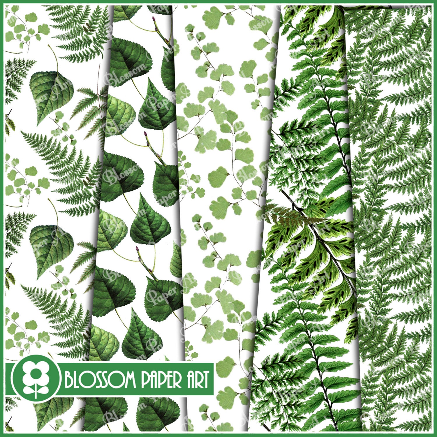 Digital Paper Leaves Digital Paper Pack Green Plants INSTANT - Etsy