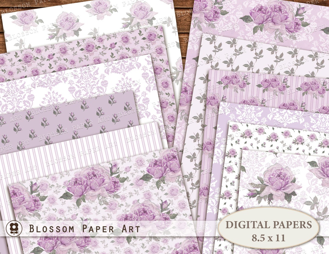 Purple Floral Digital Paper: Vintage Scrapbook Collage (digital ...