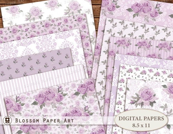 Purple Digital Paper Rose Scrapbook Paper Floral Collage - Etsy