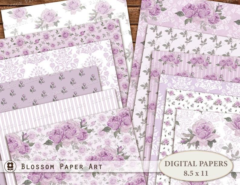 Purple Floral Digital Paper: Vintage Scrapbook Collage (digital ...