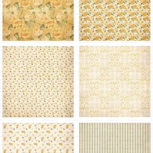 Yellow Digital Paper, Floral Gold Digital Paper Pack, Floral Digital ...