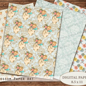 Vintage Digital Paper, Antique Scrapbook Paper, Old Texture Floral ...