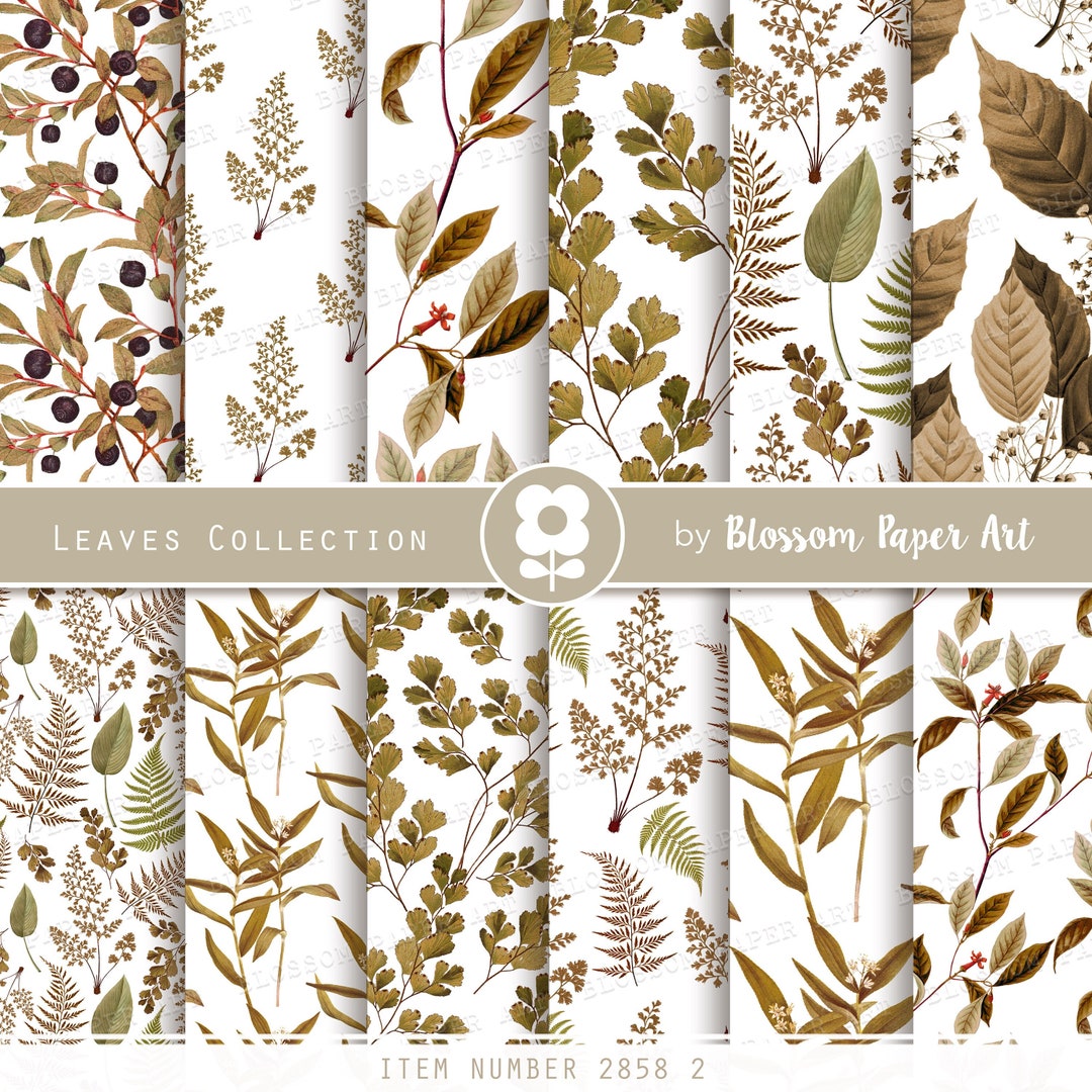 Autumn Leaves Digital Paper, Leaves Scrapbook Collage Sheet, Green ...