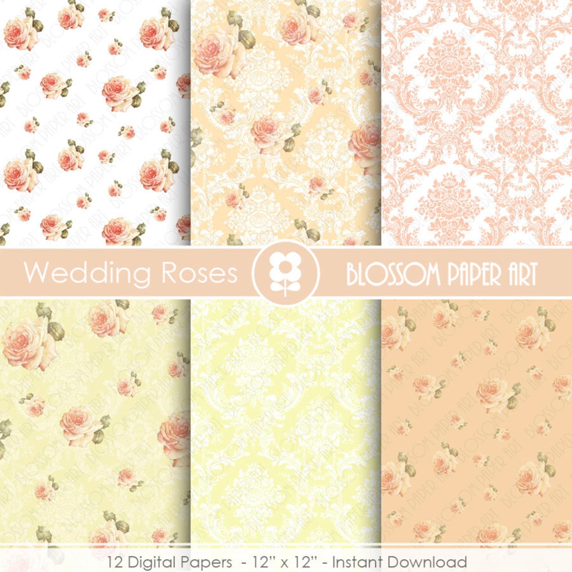 Wedding Digital Paper Wedding Roses Digital Paper Pack Pink - Etsy
