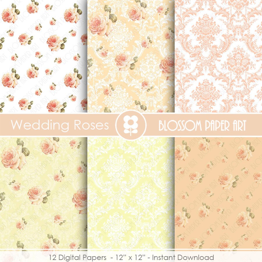 Wedding Digital Paper Wedding Roses Digital Paper Pack Pink - Etsy