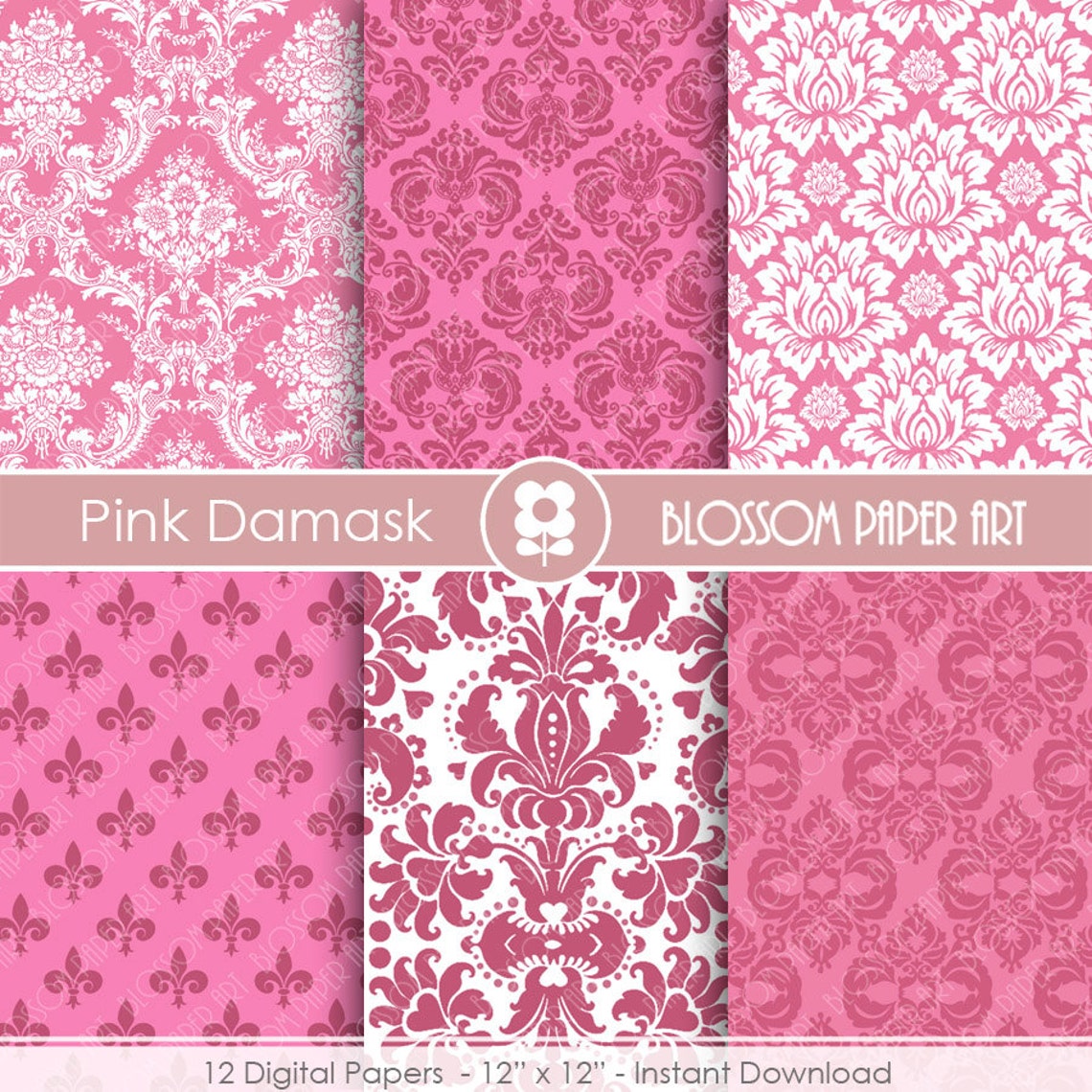 Damask Digital Paper Pink Damask Digital Paper Wedding - Etsy