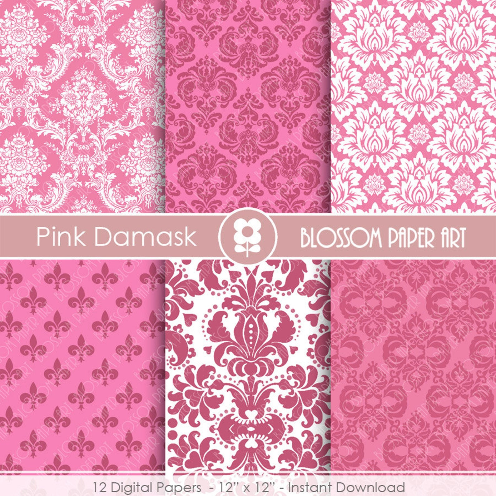 Damask Digital Paper Pink Damask Digital Paper Wedding - Etsy