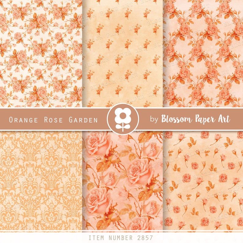 Floral Digital Paper Orange Scrapbook Papers Autumn Papers | Etsy