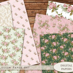 Shabby Chic Digital Paper Pack Vintage Roses Pink Floral Digital ...