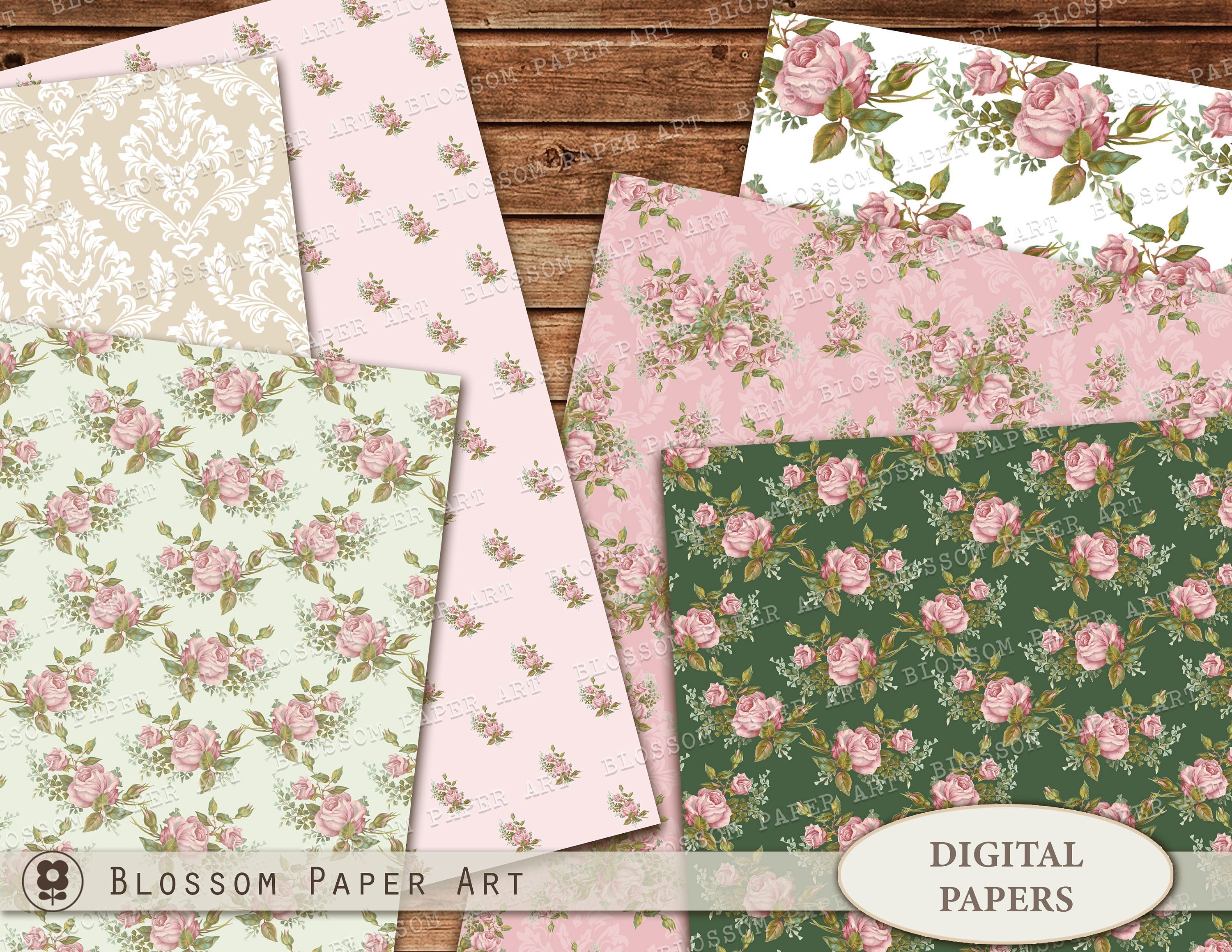 Shabby Chic Digital Paper Pack Vintage Roses Pink Floral - Etsy