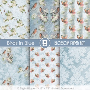 Birds Digital Paper, Digital Paper Birds, Vintage Scrapbooking, Birds ...