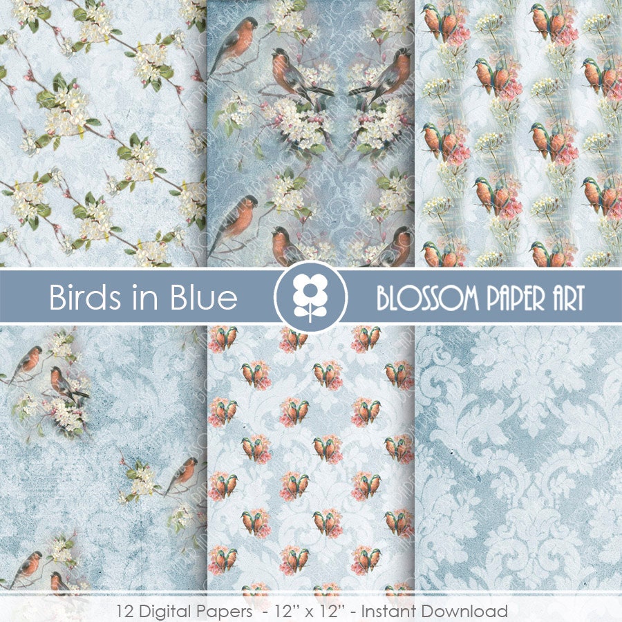 Birds Digital Paper Digital Paper Birds Vintage - Etsy