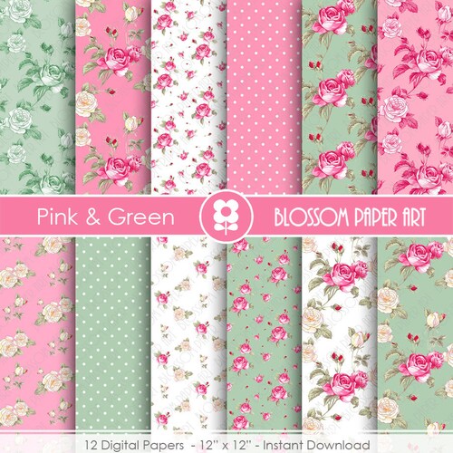 Pink Rose Digital Paper Floral Digital Paper Pack Pink - Etsy