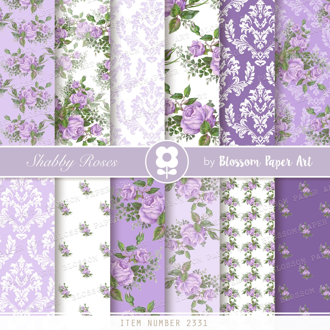 Purple Floral Digital Paper, Floral Digital Paper Pack, Vintage ...