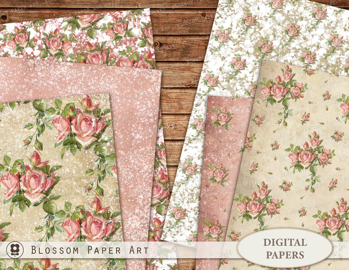 Floral Digital Paper Shabby Chic Digital Paper Pack Vintage - Etsy