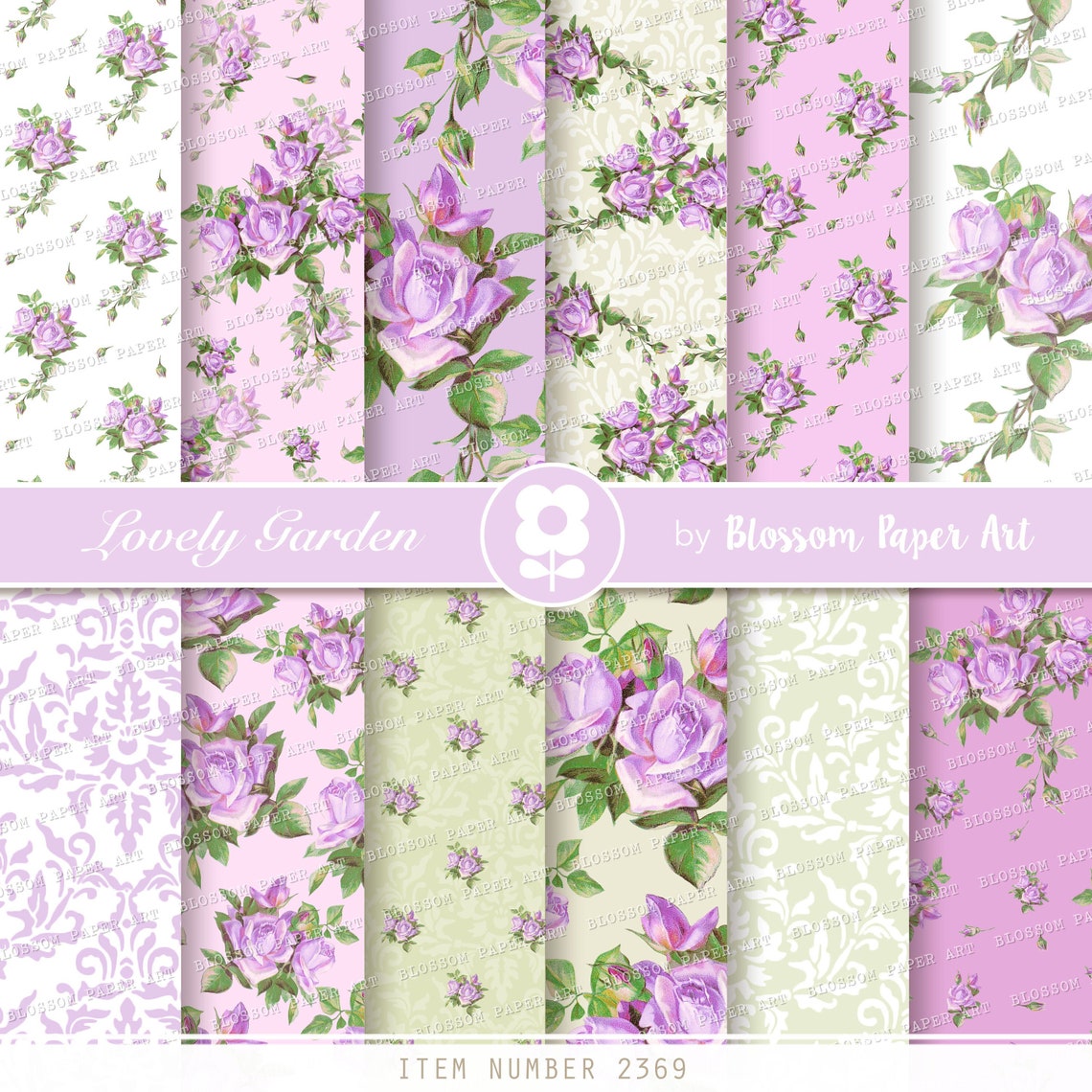 Purple Floral Digital Paper Pink Digital Papers Floral - Etsy