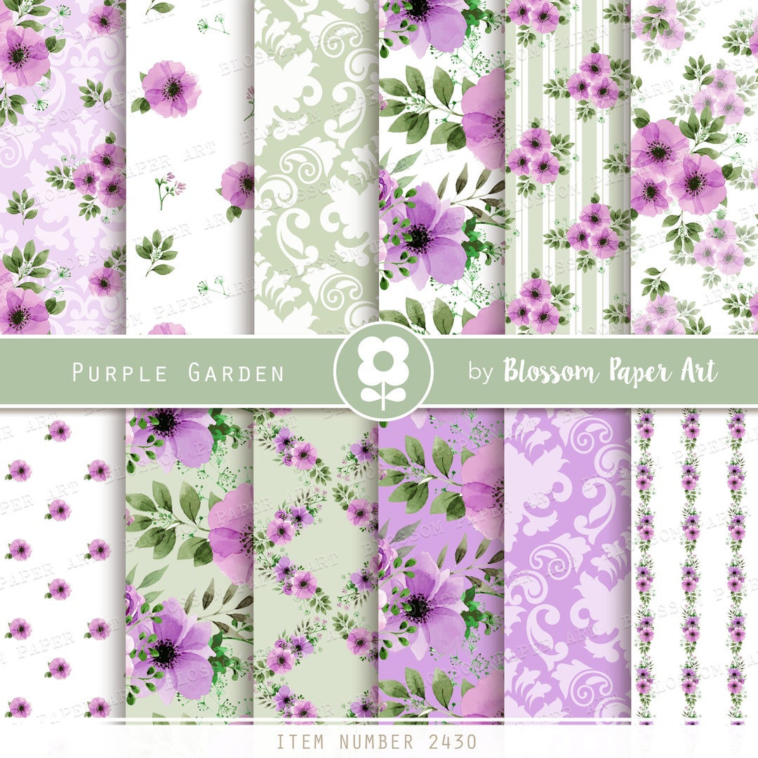 Purple Floral Digital Paper Pack: Scrapbooking, Collage (instant ...
