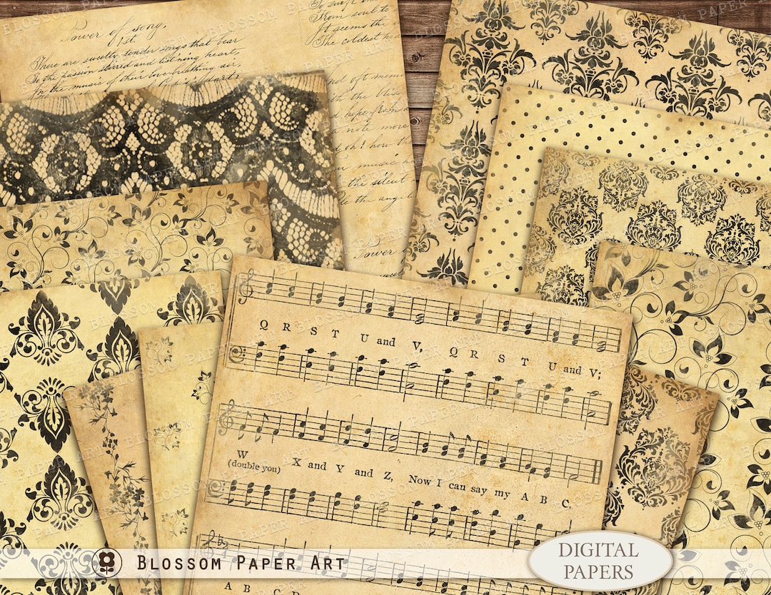 Junk Journal Digital Paper, Old Paper Textures, Vintage Laces, Damask ...