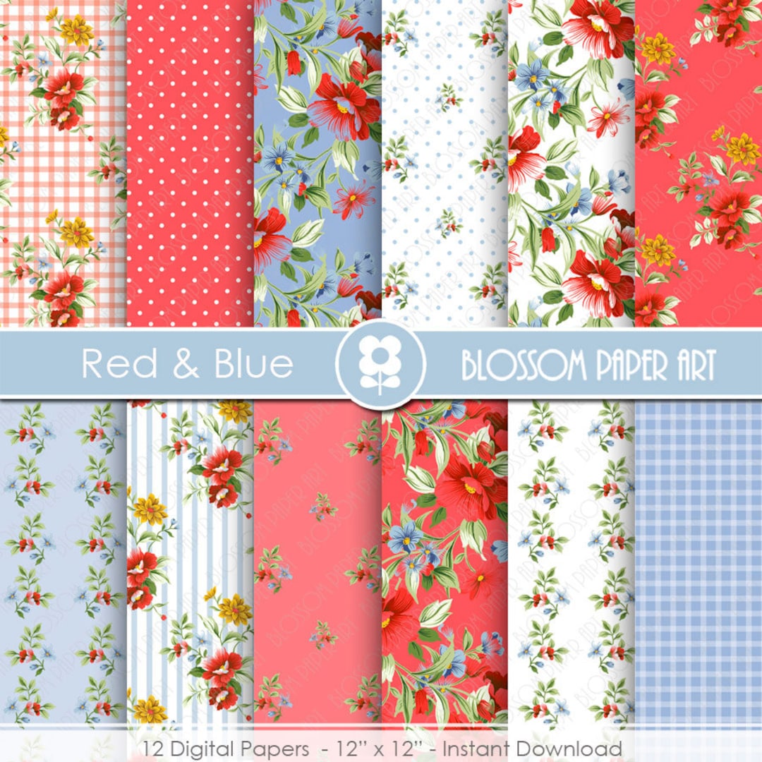 Red Floral Digital Paper Pack: Scrapbooking Roses (digital Download ...