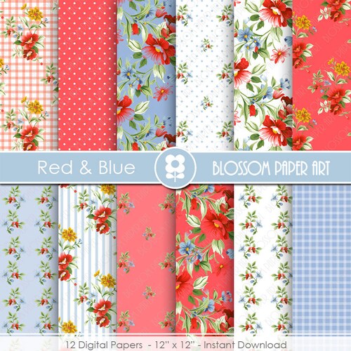 Red Floral Digital Paper: floral Papers Floral - Etsy