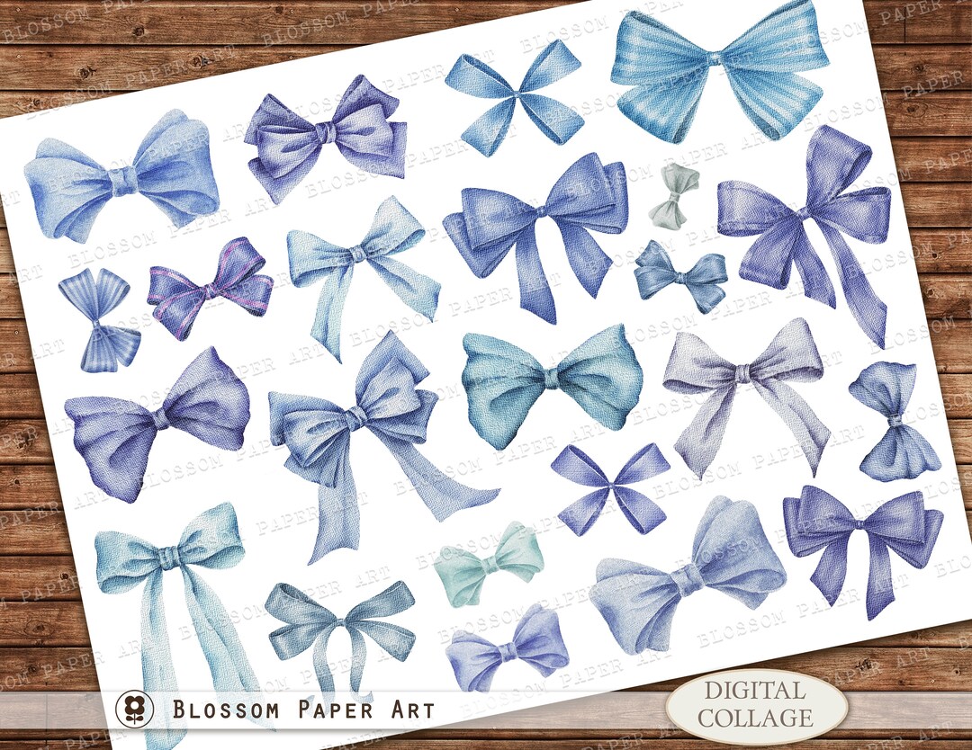 Blue Bows for Print, Digital Download Bows for Junk Journal ...