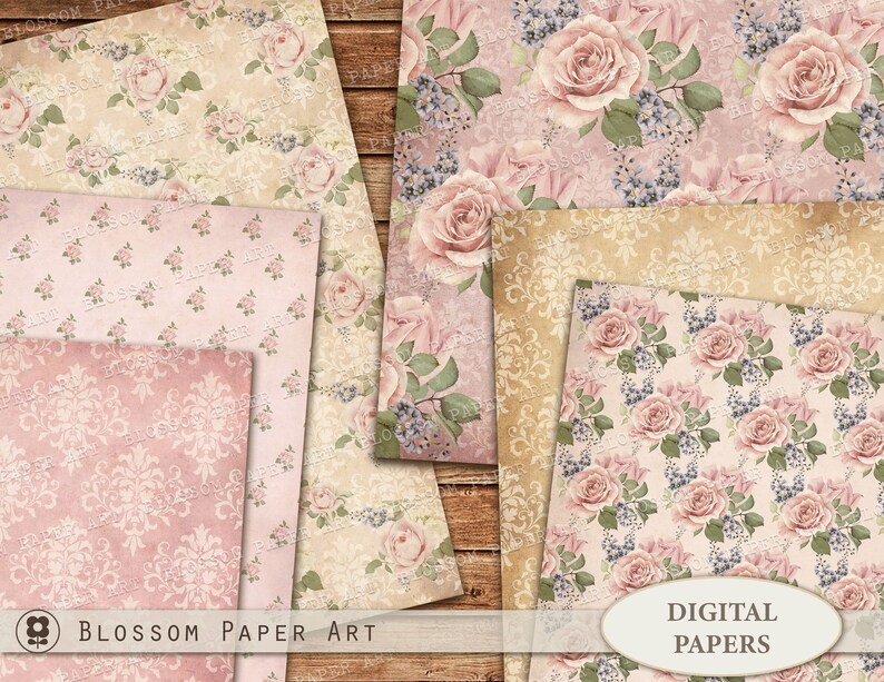 Rose Digital Paper Vintage Digital Paper Pack Pink | Etsy