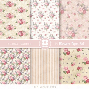 Shabby Chic Digital Paper Pack, Vintage Digital Paper, Roses Scrapbook ...