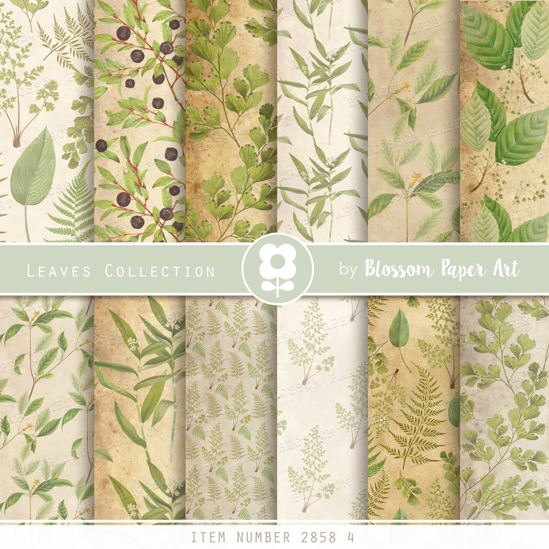 Junk Journal Paper, Botanical Digital Paper, Leaves Scrapbook Pages ...