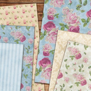 Floral Digital Paper, Vintage Roses Shabby Chic Digital Paper Pack ...