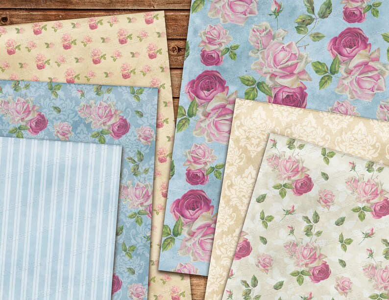 Floral Digital Paper Vintage Roses Shabby Chic Digital Paper - Etsy