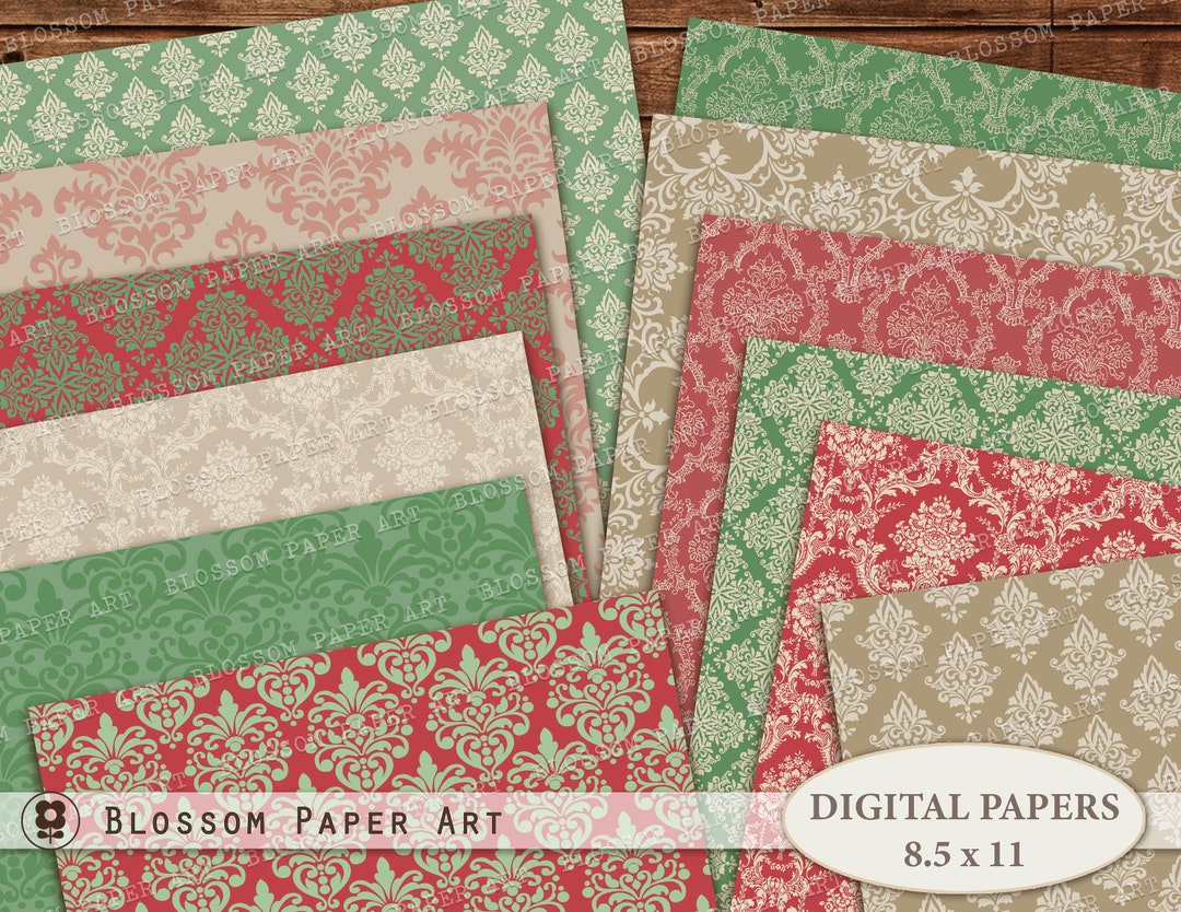 Christmas Digital Paper, 8x11, Damask Scrapbook Paper, Christmas ...
