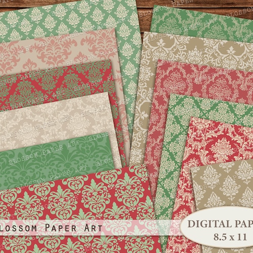 Christmas Digital Paper 8x11 Damask Scrapbook Paper - Etsy
