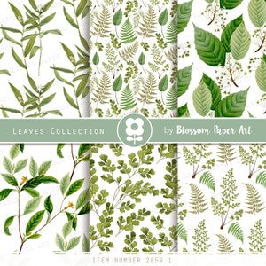 Leaves Digital Paper, Leaves Scrapbook Collage Sheet, Green ...