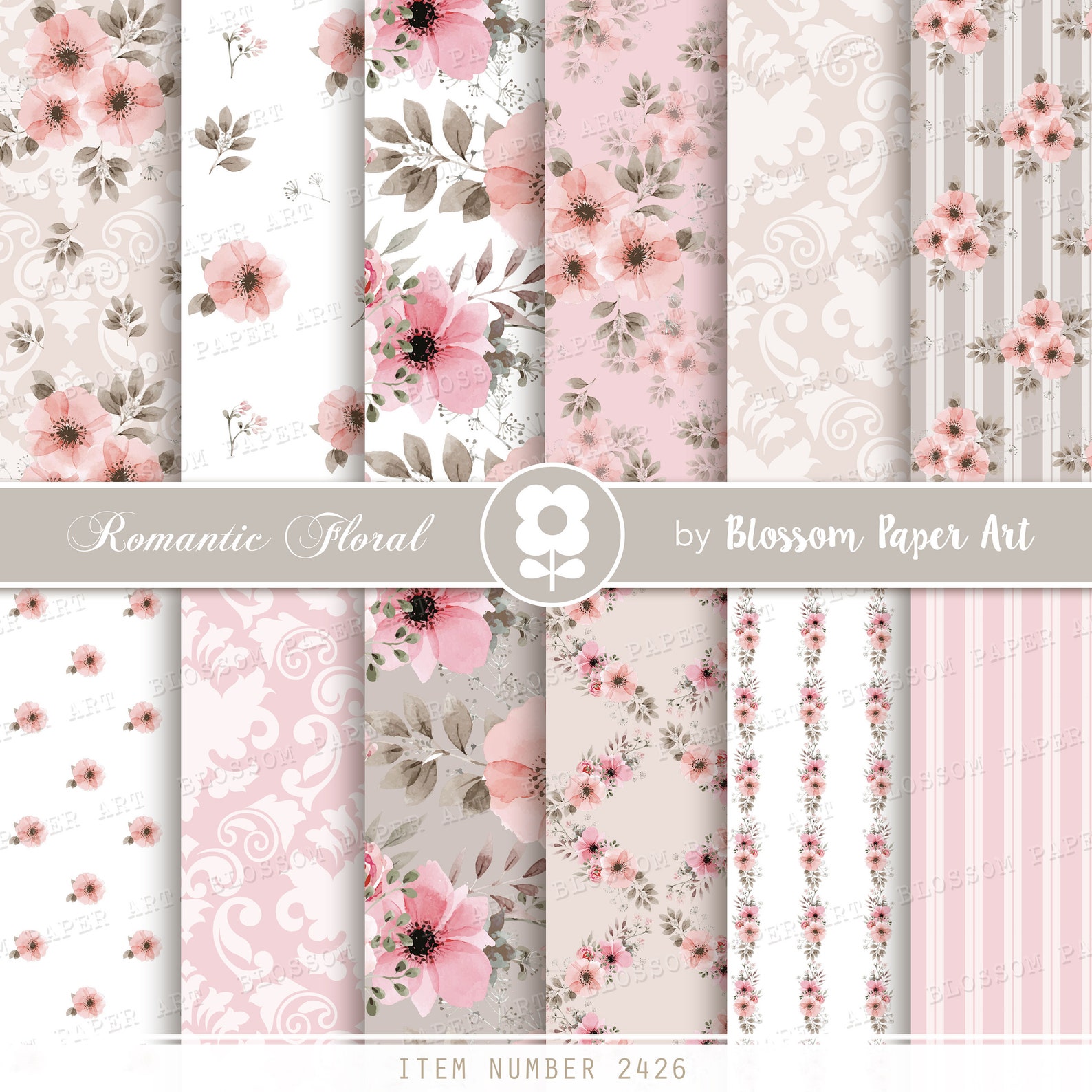Floral Digital Paper Scrapbooking Paper Pack Wedding Papers - Etsy