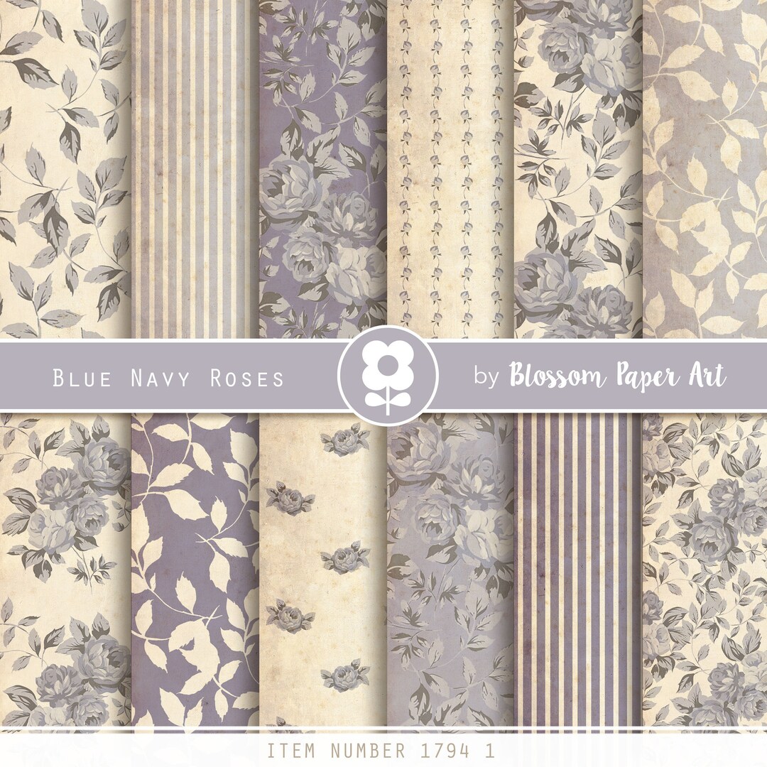 Blue Digital Paper Blue Navy Digital Paper Pack, Junk Journal Papers ...