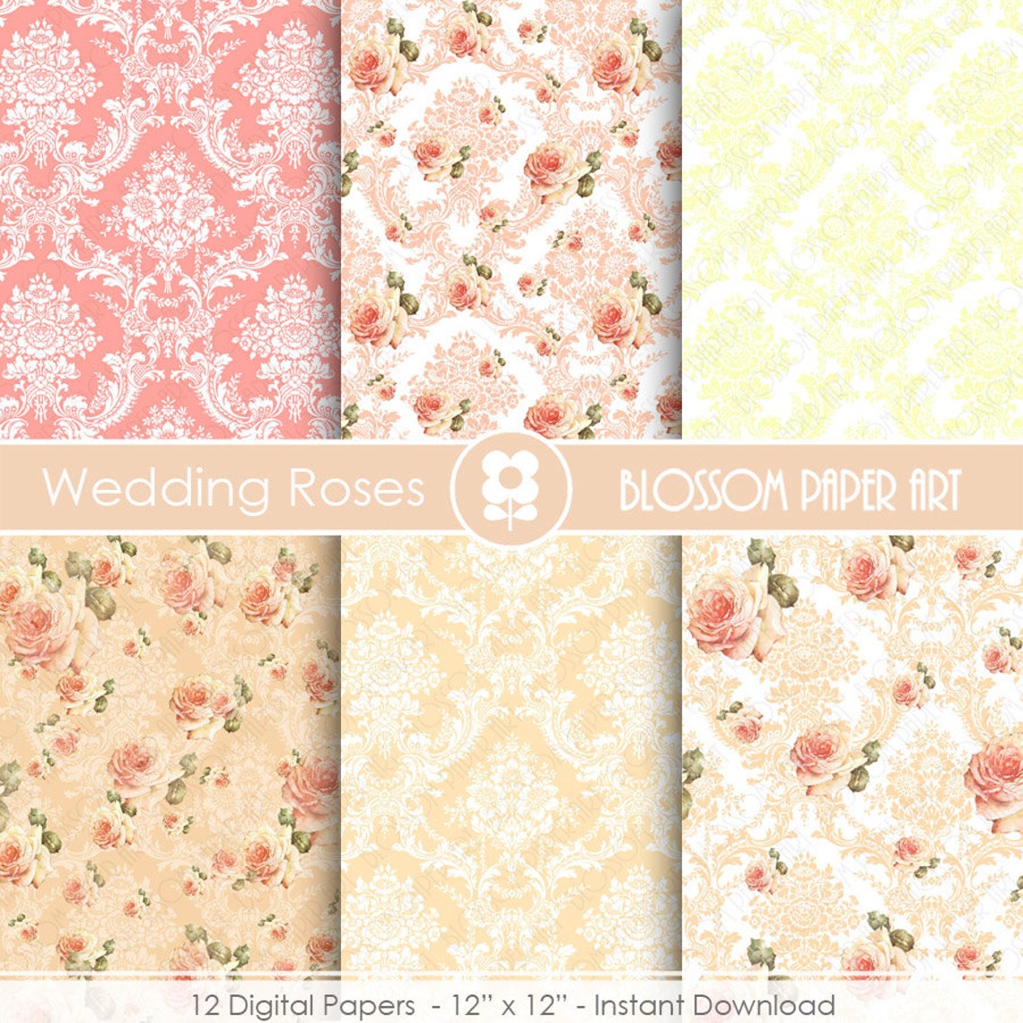 Wedding Digital Paper Wedding Roses Digital Paper Pack Pink - Etsy