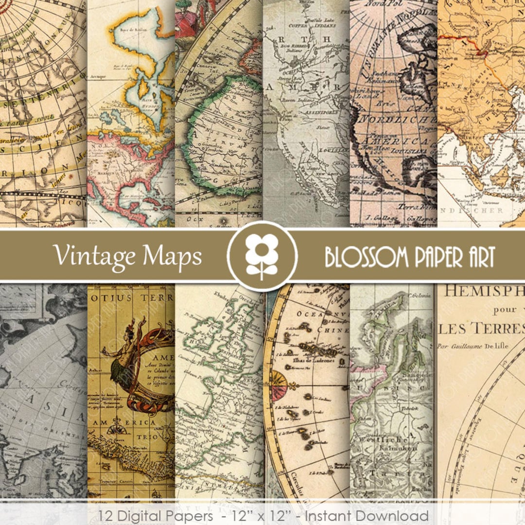 Maps Digital Paper, Maps Digital Paper Pack Old Maps Vintage ...