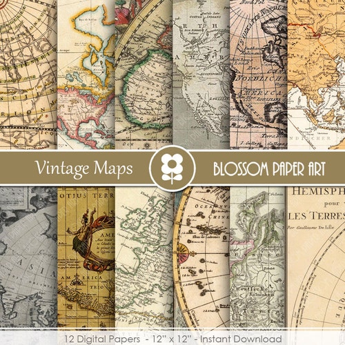 Maps Digital Paper Maps Digital Paper Pack Old Maps Vintage - Etsy